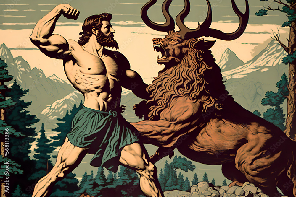 Hercules capturing the Stag of Ceryneia, the fourth of his twelve ...