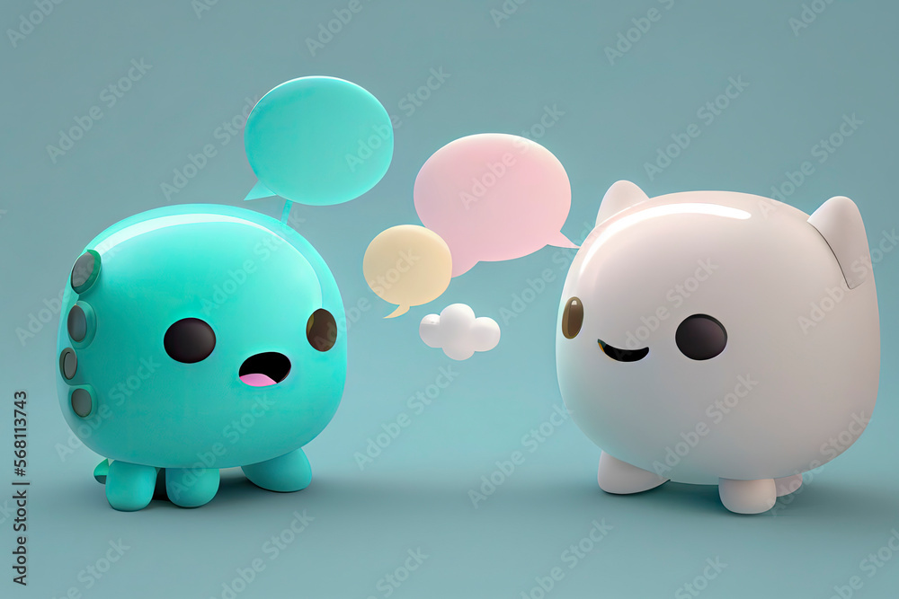 minimal cute chatbot and chat bubbles. modern technology. 3d rendering ...