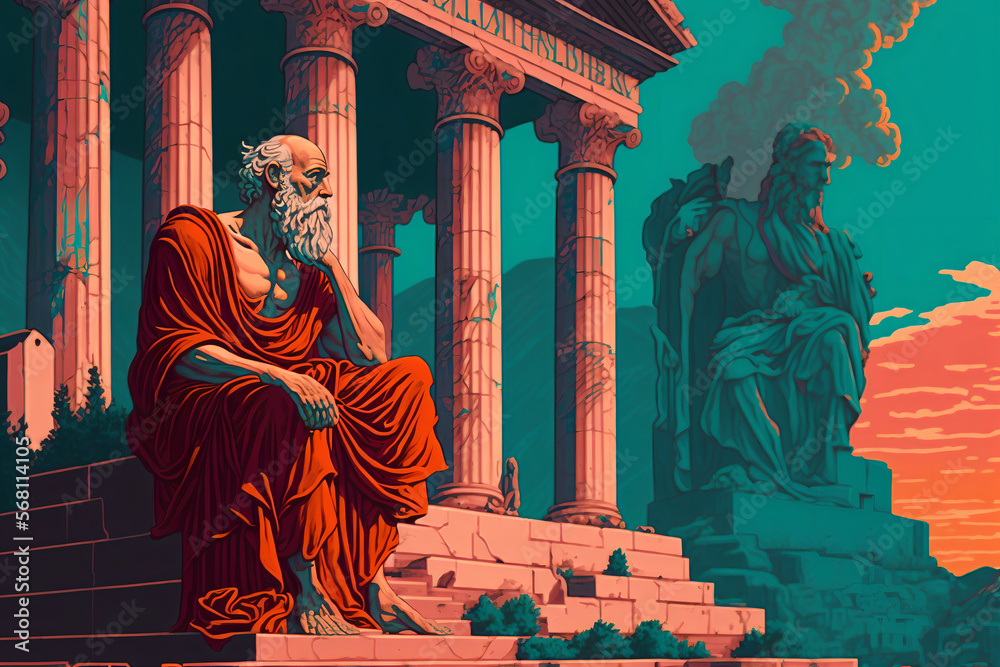 Illustration Of Philosopher Socrates At The Delphi Oracle Asking The