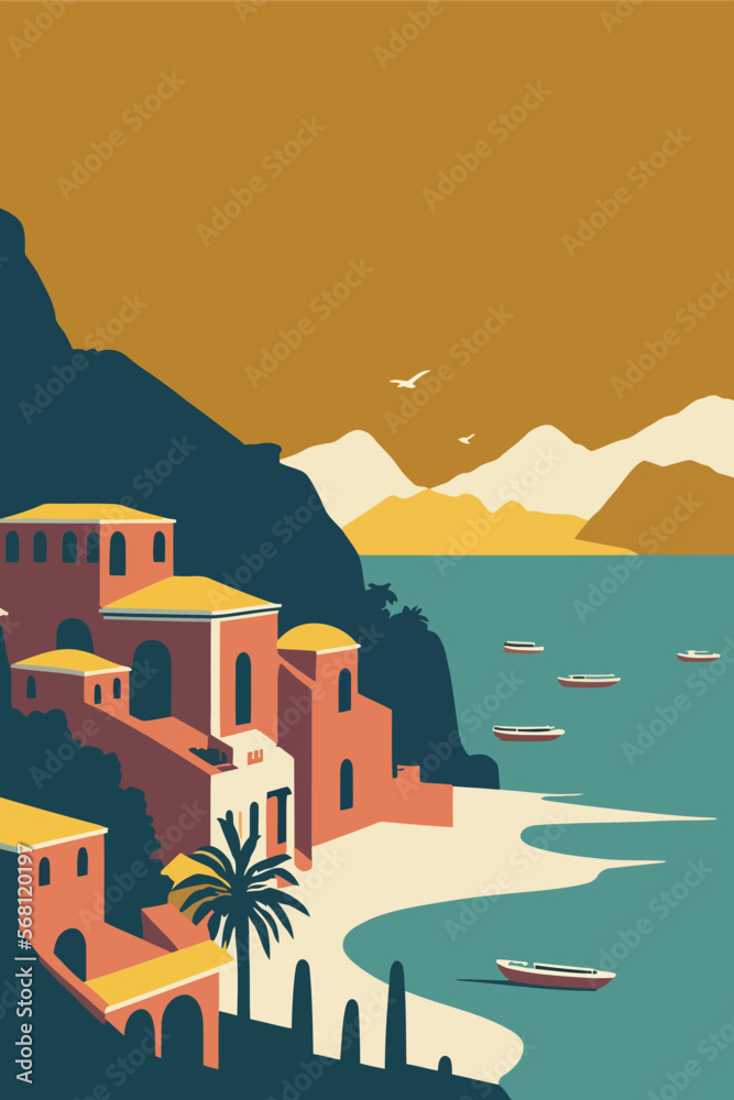 Vector illustration of an positano, Italy. Can be used as a background ...
