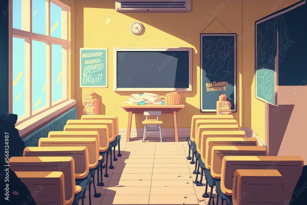 School interior of empty class room with board and seat when nobody or ...