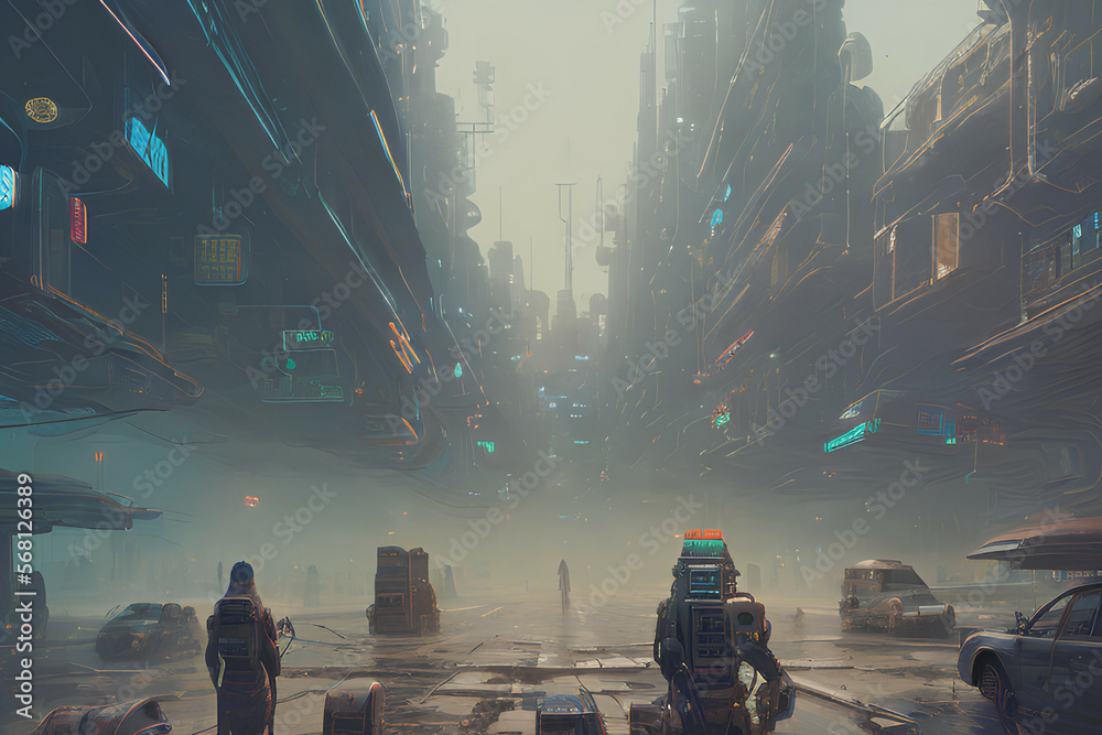 dystopian concept art of a futuristic city landscape in a cyberpunk ...