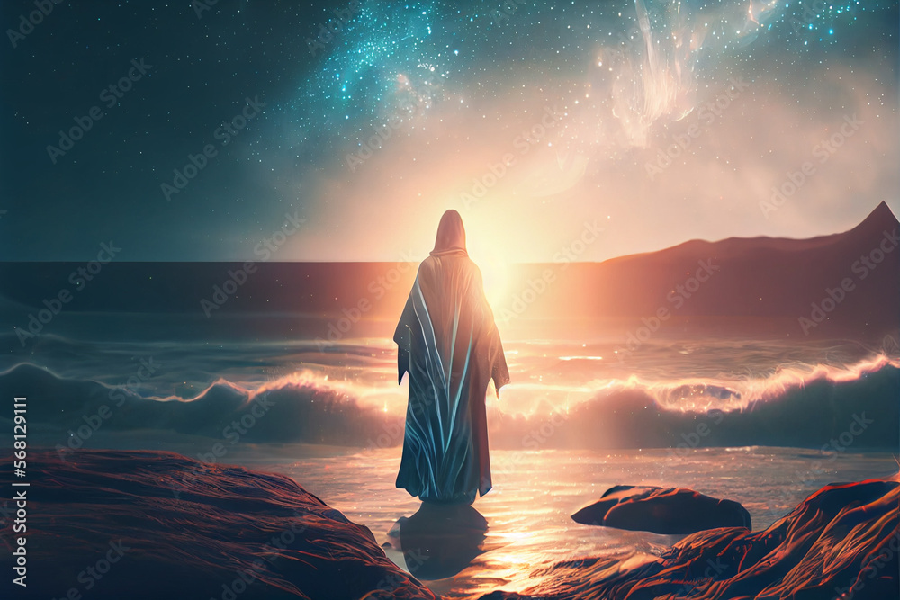 Spiritual man with aura Healing energy standing near the ocean. Aura ...