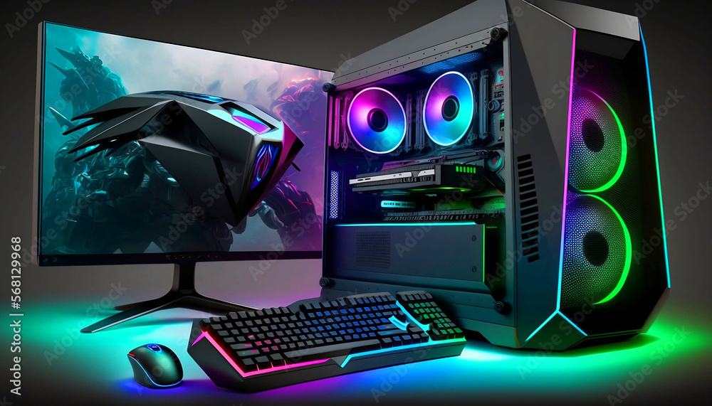 gaming computer and rgb gaming mouse, monitor. Stock Illustration ...