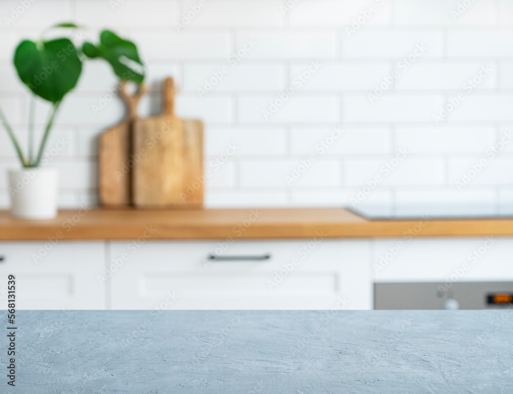 Wooden blue countertop with free space for mounting a product or layout ...