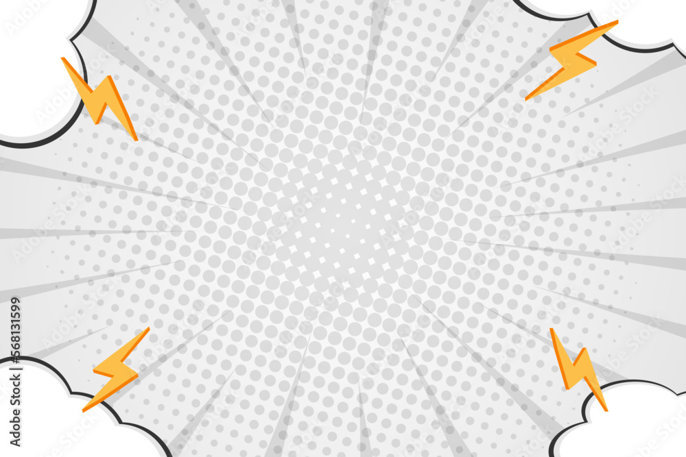 Blank retro white pop art comic background with clouds, vector ...