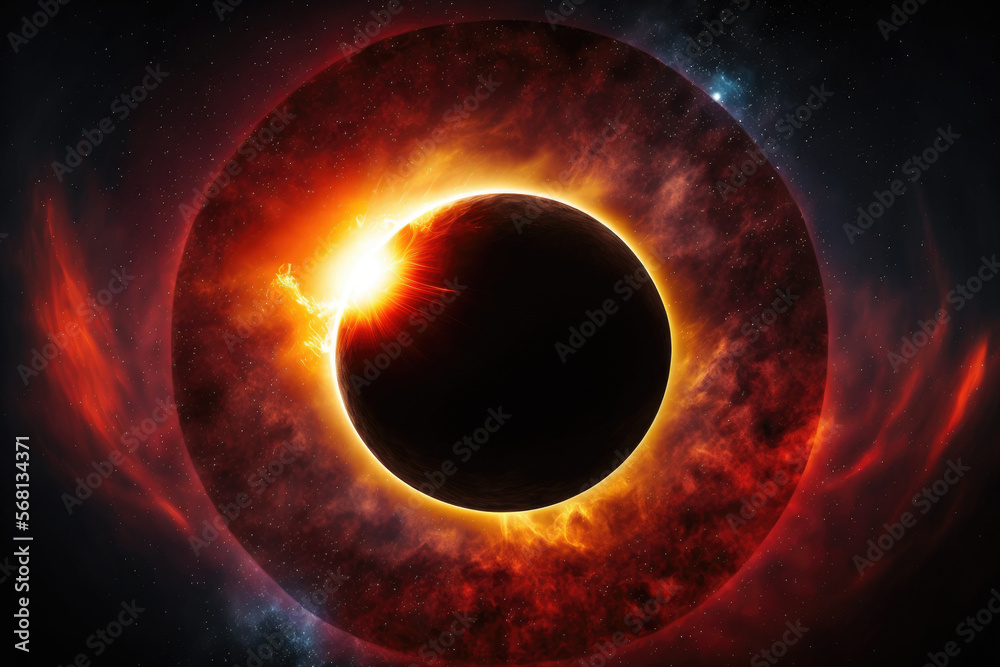 Scientific background total solar eclipse, red galaxy in outer space ...