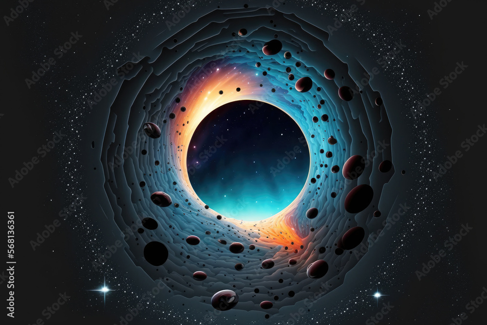 black hole in the cosmos. stars and a wormhole in space. deep universe ...