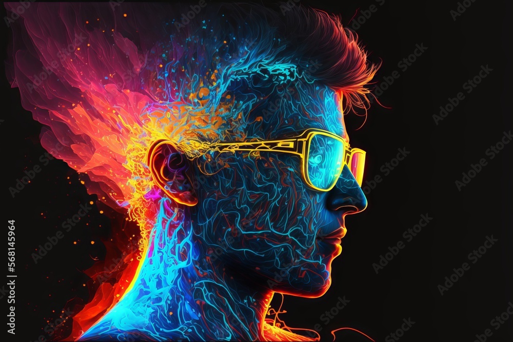 Colourful Abstract Neon Portait of Male Model with Mind Blowing Fire ...