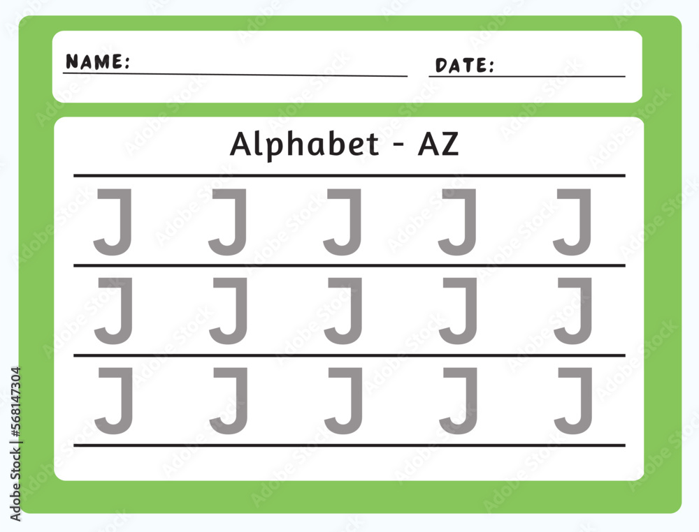 Alphabet tracing worksheet. A-Z writing pages. Letter J uppercase ...