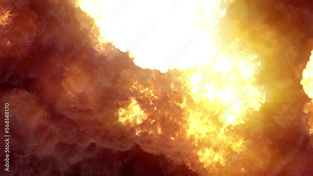 Series of spectacular explosions isolated on a black background. A ...