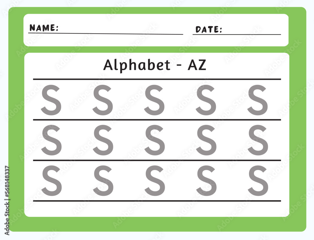 Alphabet tracing worksheet. A-Z writing pages. Letter S uppercase ...