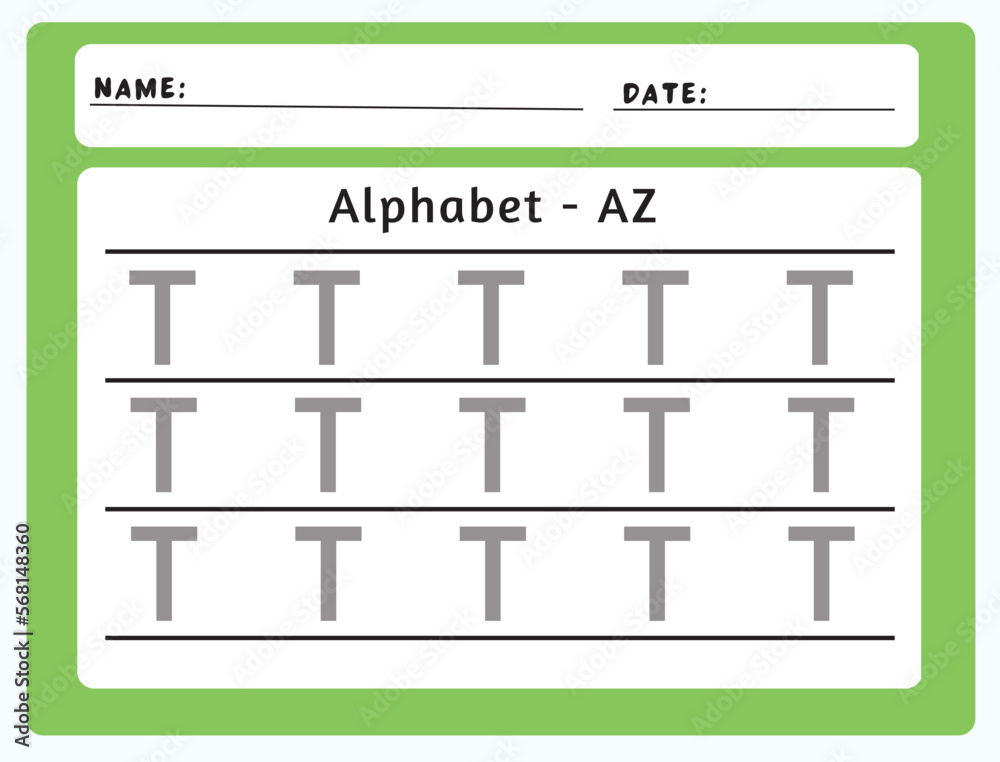 Alphabet tracing worksheet. A-Z writing pages. Letter T uppercase ...