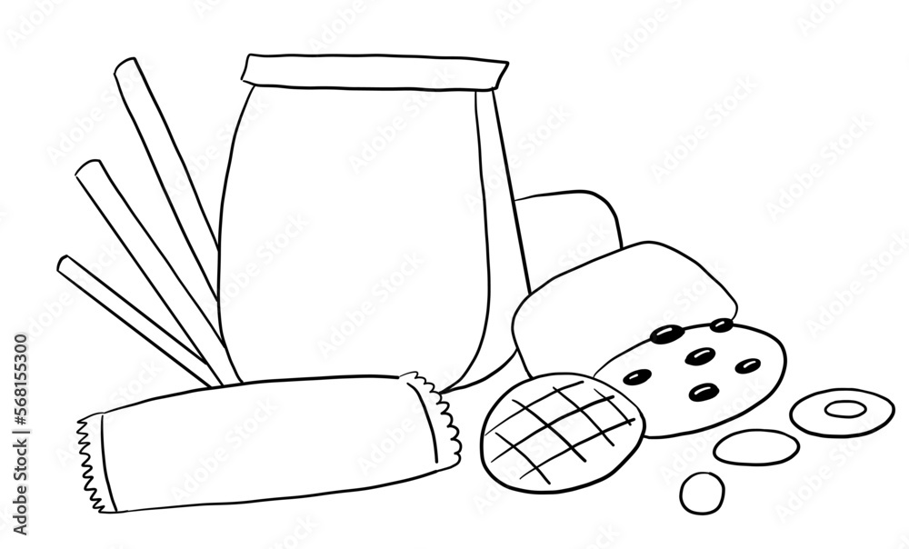 Hand drawn outline vector image with snack and cookies, cute ...