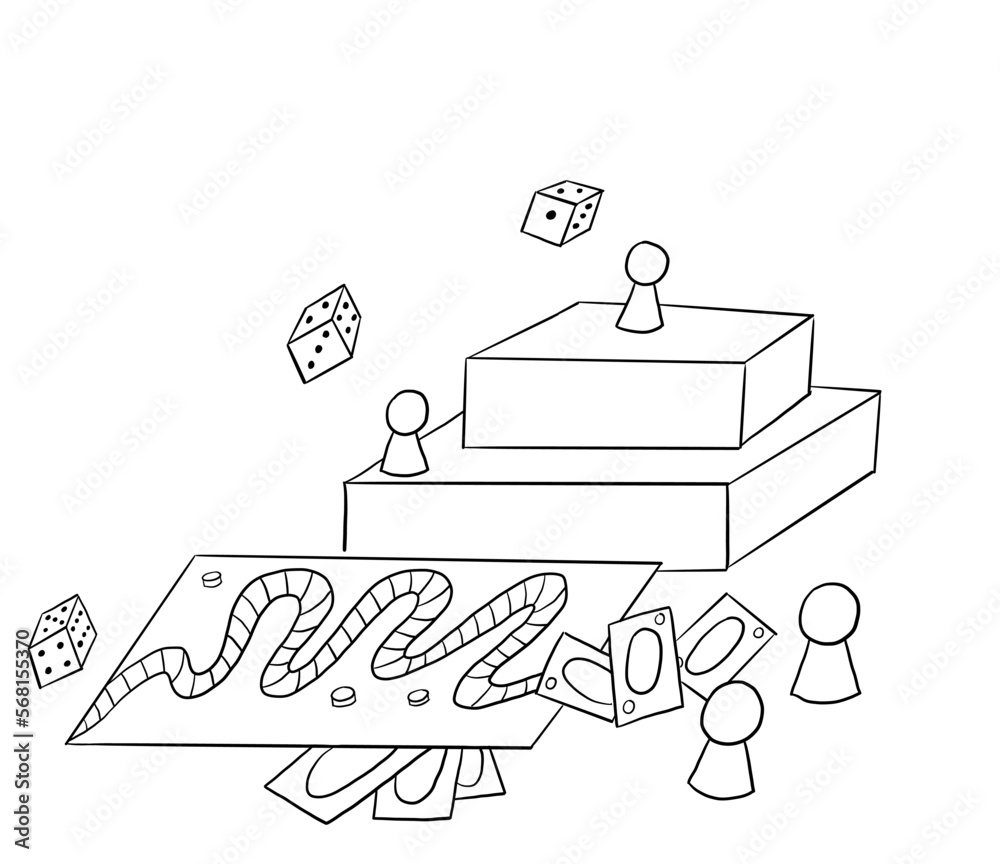 Hand drawn outline vector set with board game, cute children ...