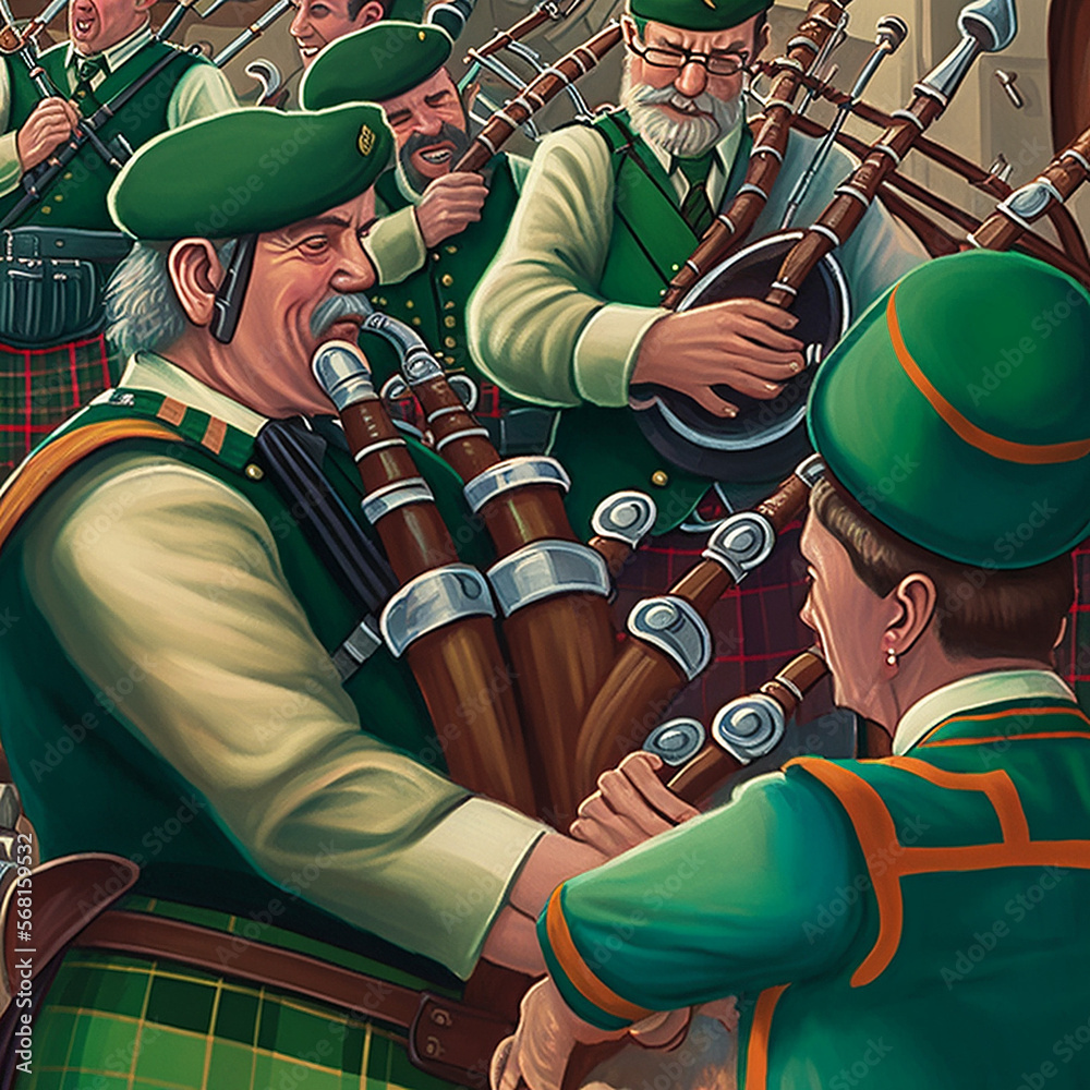 AI generated illustration of a parade with people dressed in green ...