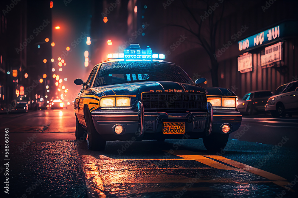 ภาพประกอบสต็อก Police car in New York. Police car with red and blue ...