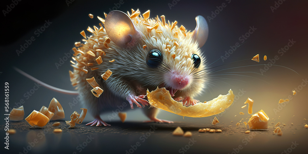 Mouse and cheese. Illustration of the mouse eating the cheese. AI ...