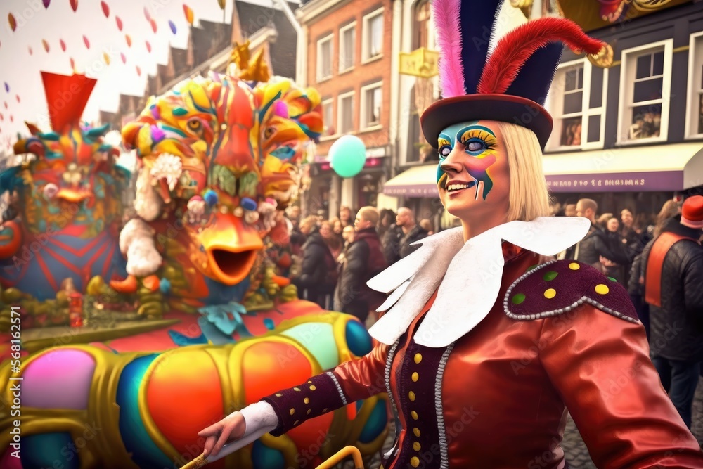 A colourful carnival parade in Europe in carnaval period February ...