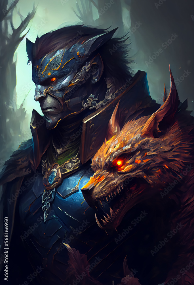 Fantasy Beast Master Hunter. Generative AI Stock Illustration | Adobe Stock