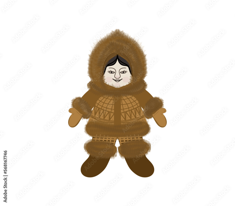 Eskimo, a boy in winter clothes, a cartoon character, a color drawing ...