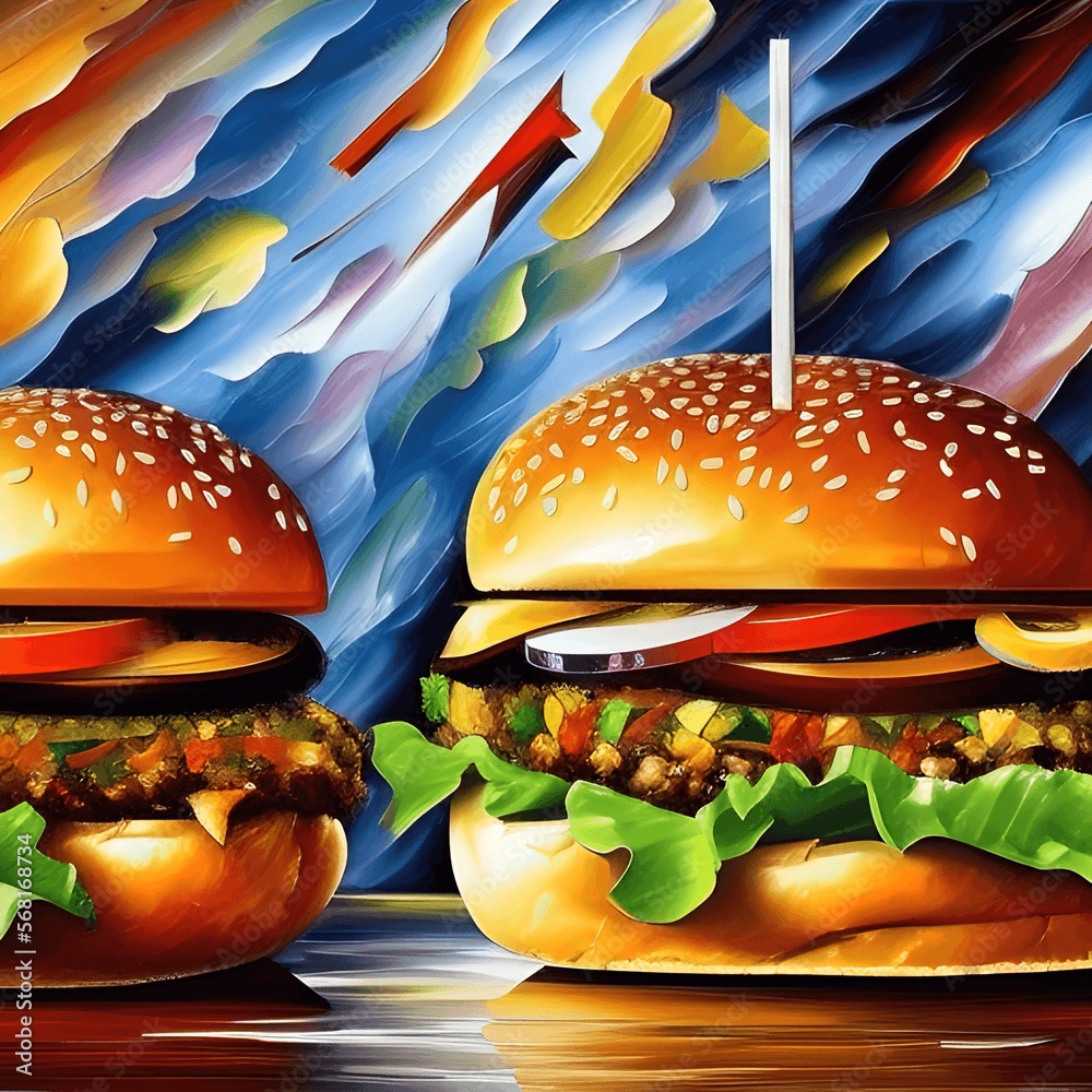 Two Giant Perfect Burger or Cheesburger - Semi Palette Knife Thick ...