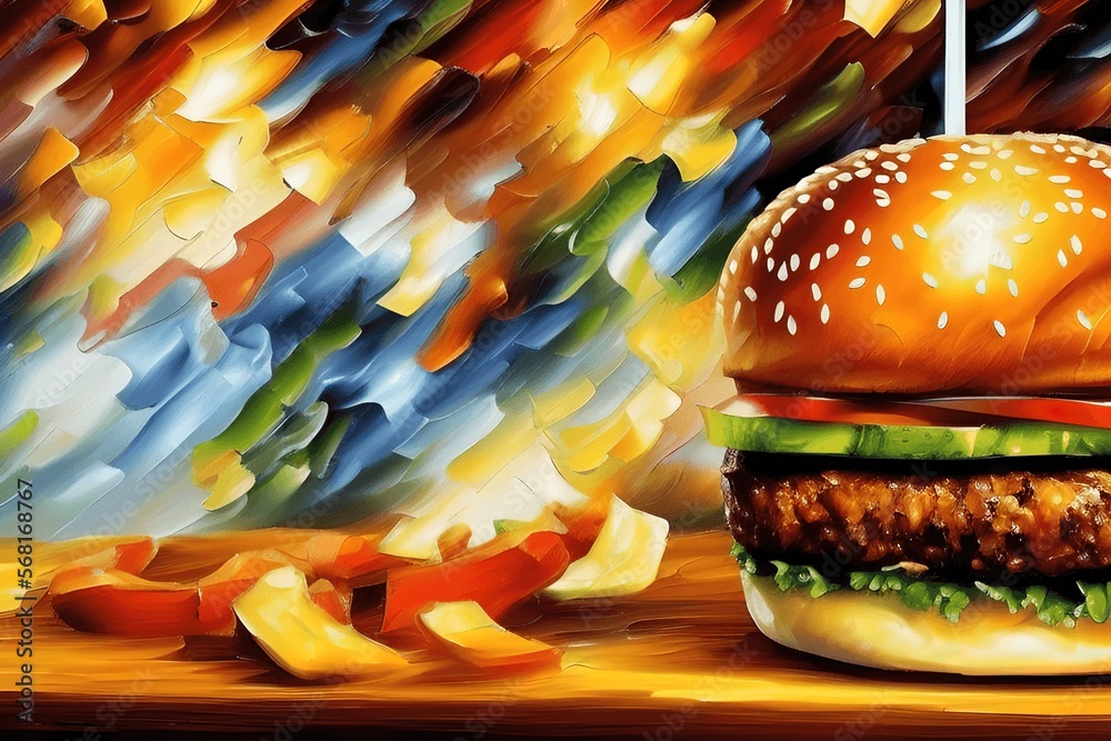 Giant Perfect Burger or Cheesburger - Semi Palette Knife Thick Style ...