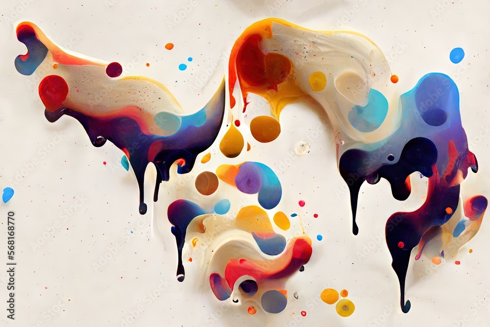 a group of colorful paint splattered on a white surface with lots of ...