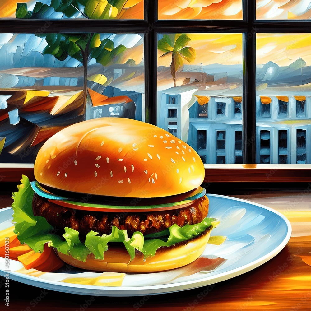Giant Perfect Burger or Cheesburger - Semi Palette Knife Thick Style ...
