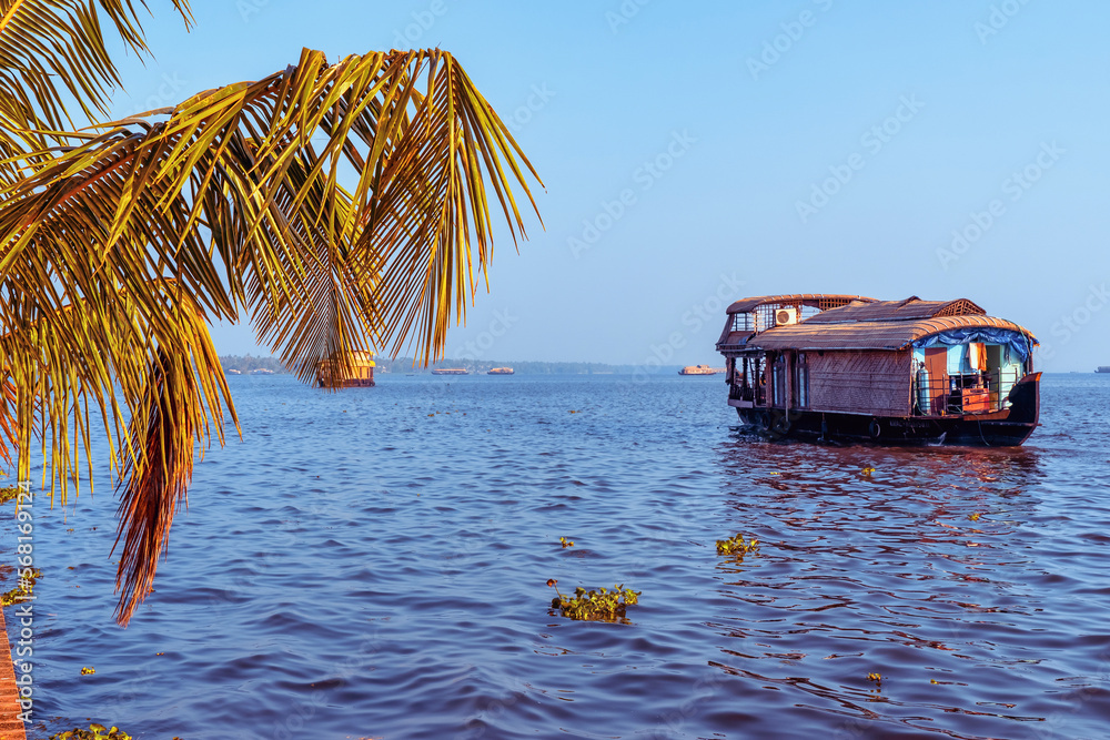 Beautiful landscape with a house boating in marine drive, Kochi, India ...