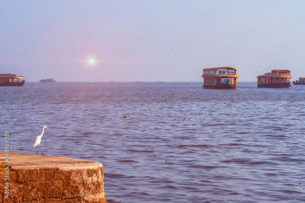 Beautiful landscape with a house boating in marine drive, Kochi, India ...