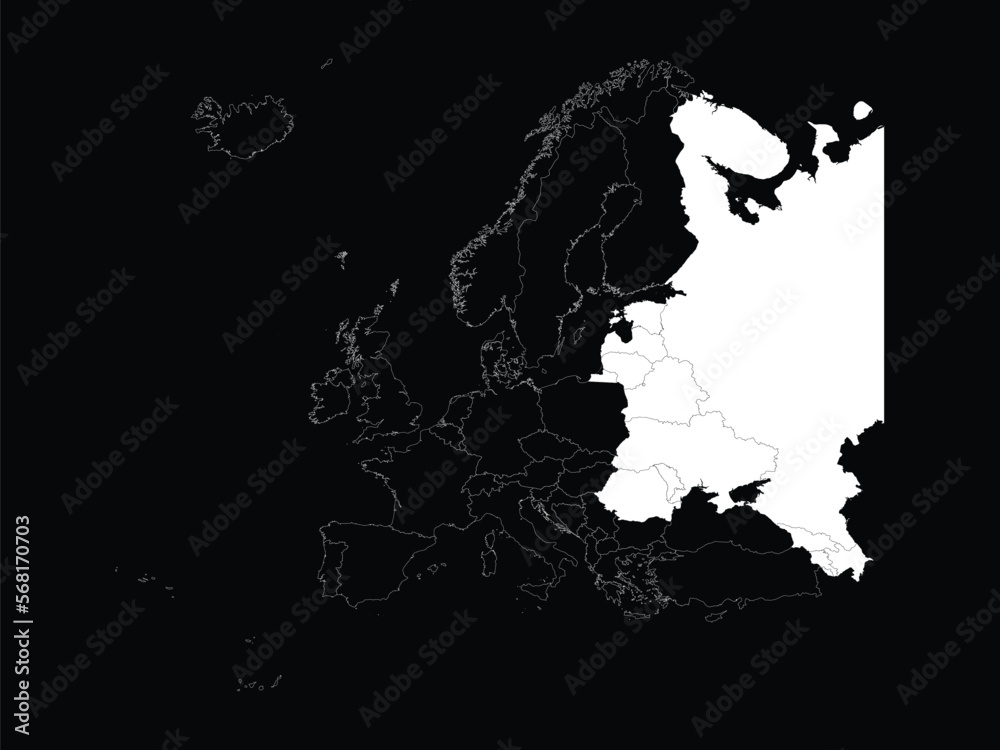 White map of East European countries within map of European continent ...