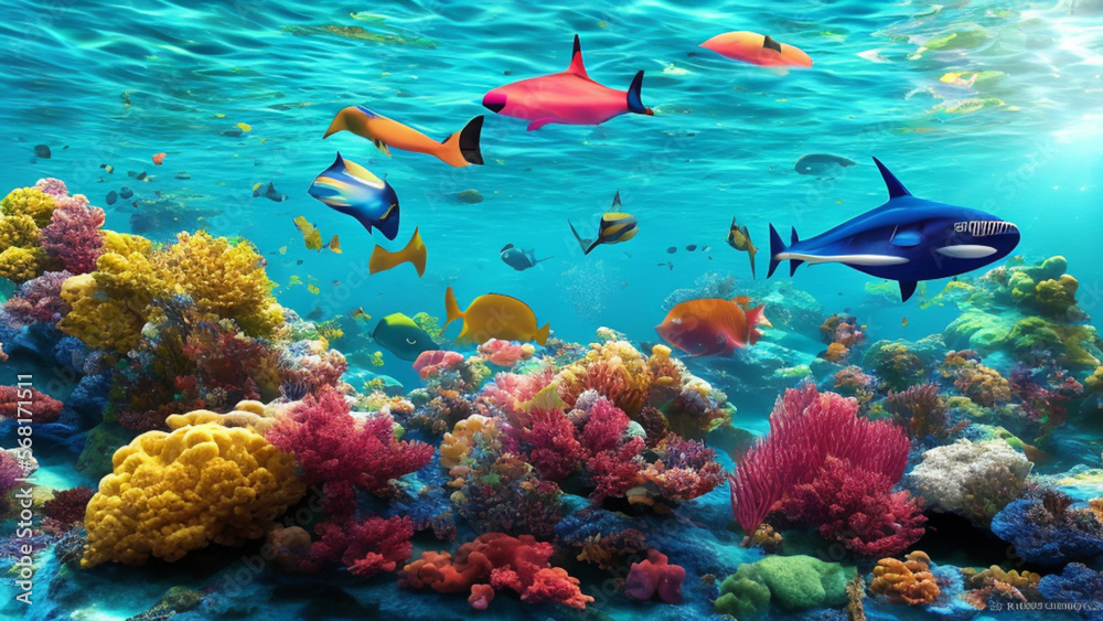 Cardumes de peixes no fundo do mar, Generative AI Stock Illustration ...