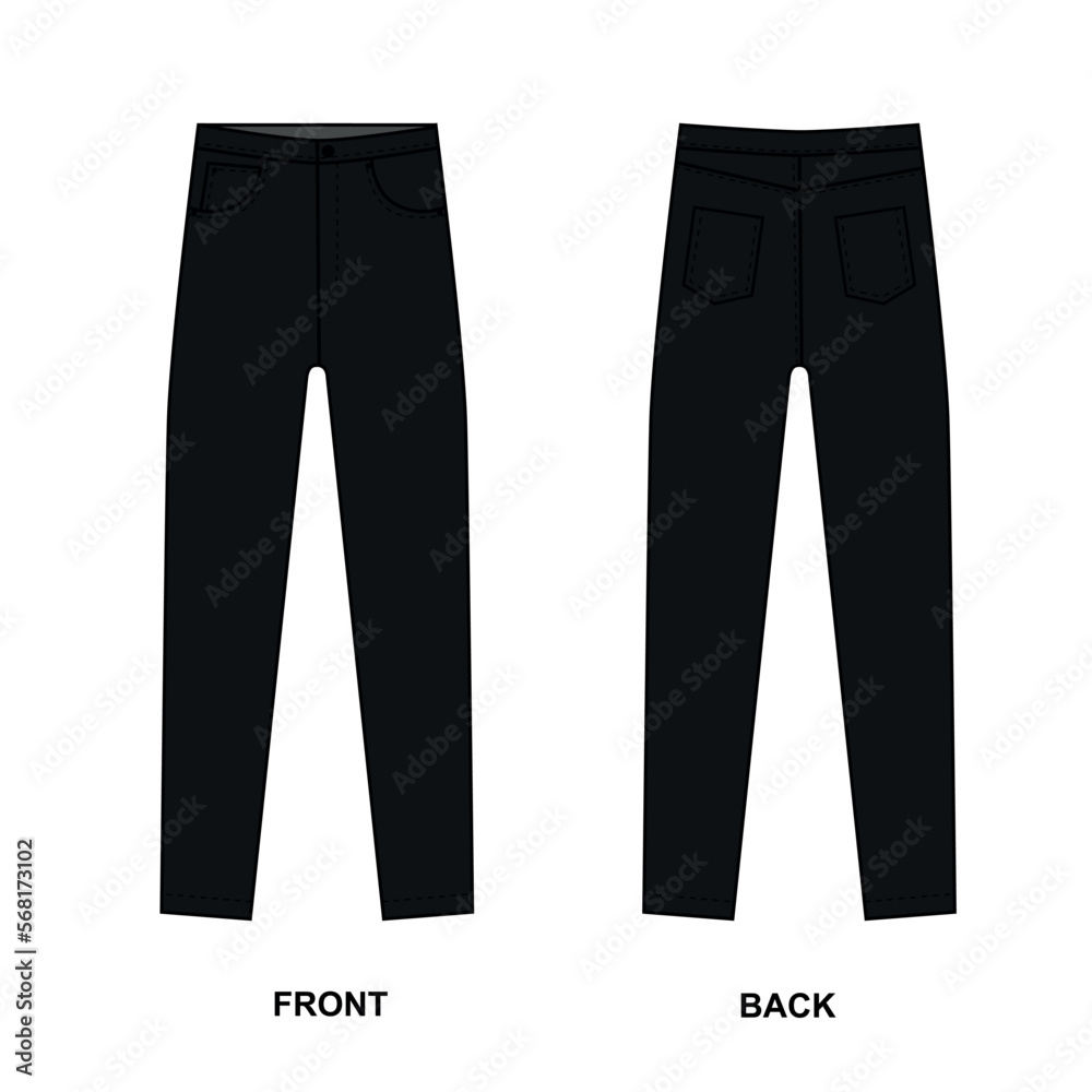 jeans isolated on white. Vector sketch of skinny jeans front and back ...
