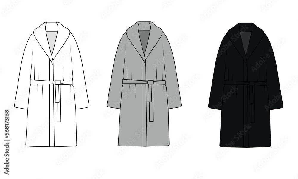 Set of bathrobe white, gray and black colors vector. Sketch of clothes ...