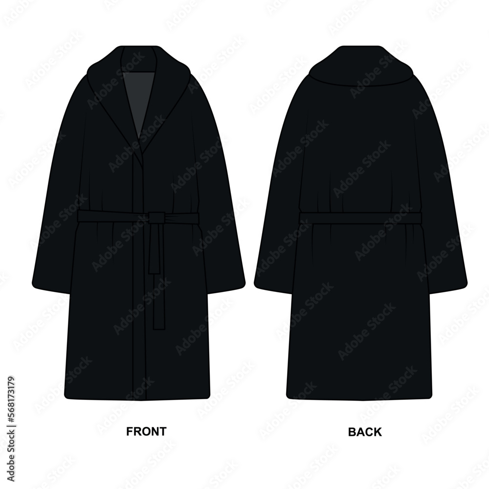 Bathrobe black color drawing vector. Sketch clothes for home and ...