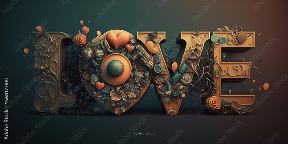 Love Grows: An Illustration of the Word Love with Heart-Shaped Leaves ...