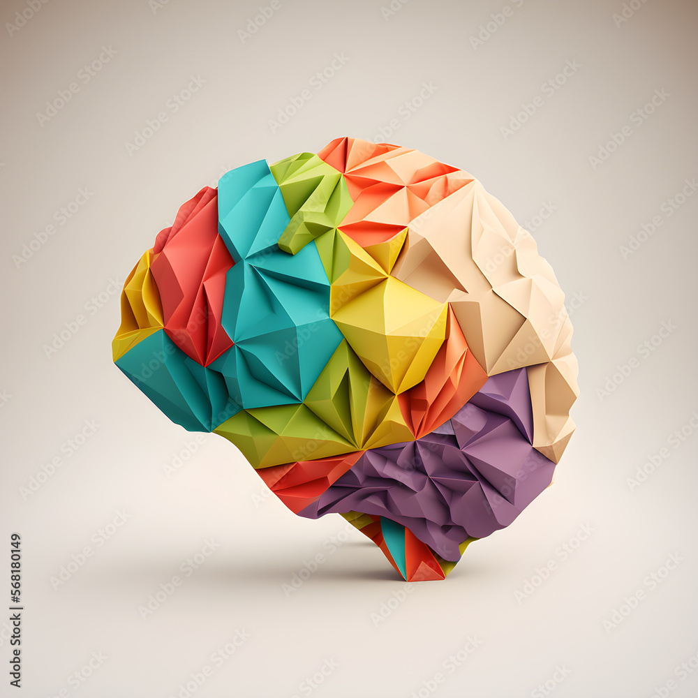 Papercut Origami Brain Illustration. Flat Quilled Neural Areas Medical ...