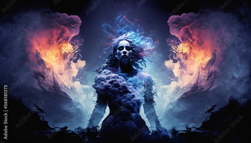 beautiful woman in a fantasy world made of smoke, ghost sorceress ...