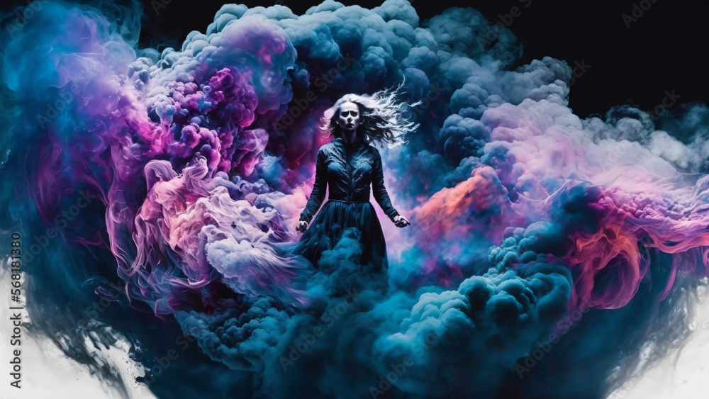 beautiful woman in a fantasy world made of smoke, ghost sorceress ...