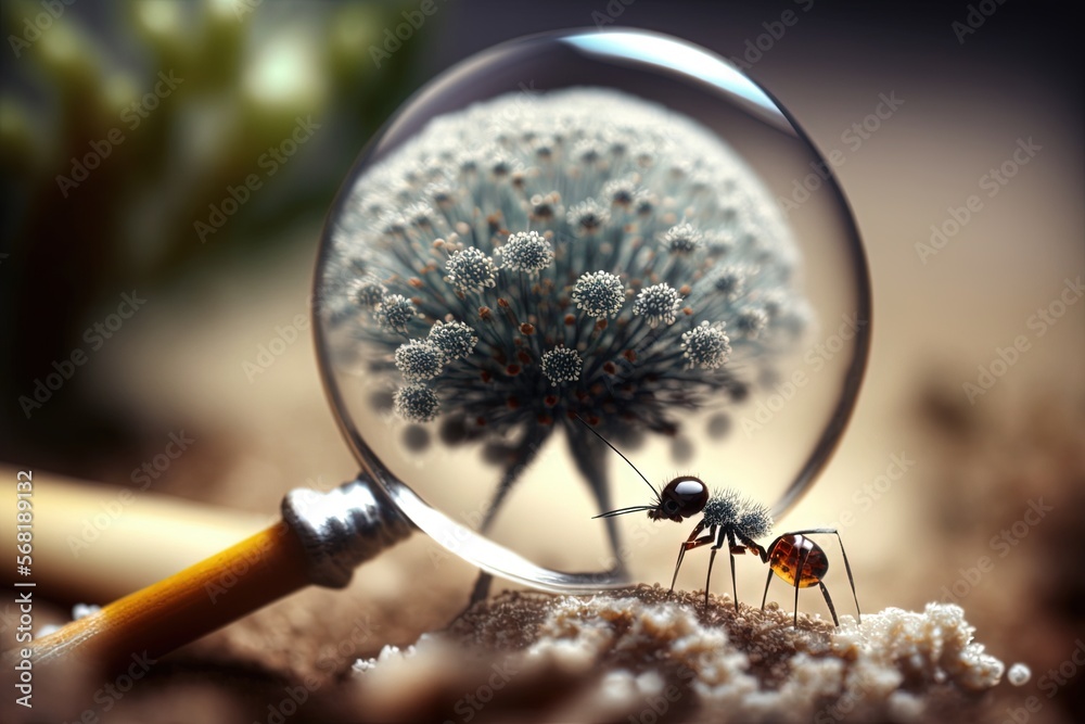 an ant bug looking through a magnifying glass at another ant bug in the ...