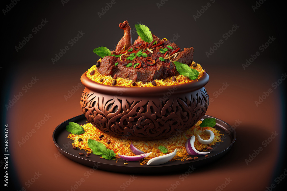 indian meat biryani, Spicy mutton biryani food photography. Generative ...