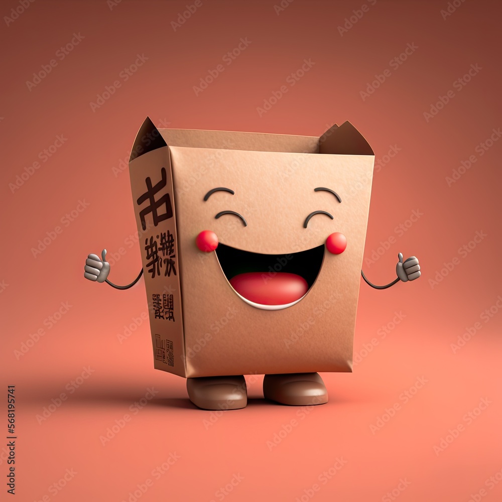 Cute Cartoon Chinese Takeout Box Character (Generative AI) Stock ...