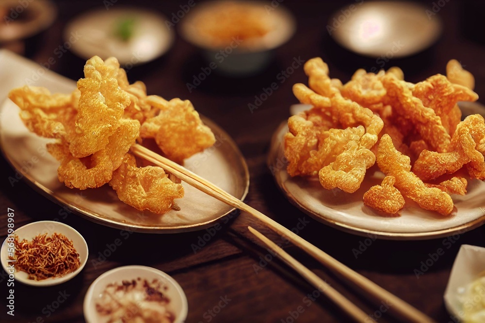 Pork rinds or Pork snack, deep fried pork skin crispy and blistered ...