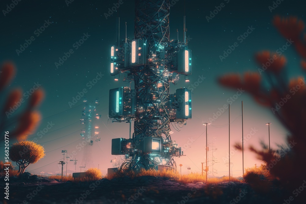Futuristic Cell Tower in Front View with Depth Background, Generative ...