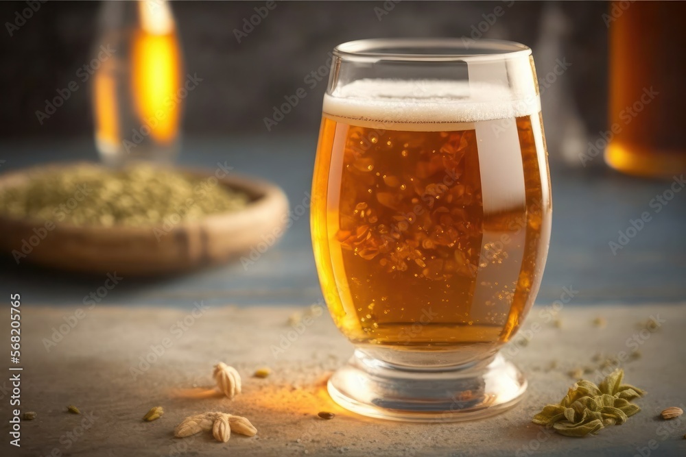 Glass of Pale Ale beer. Effervescent, the bubbles are rising to the top ...