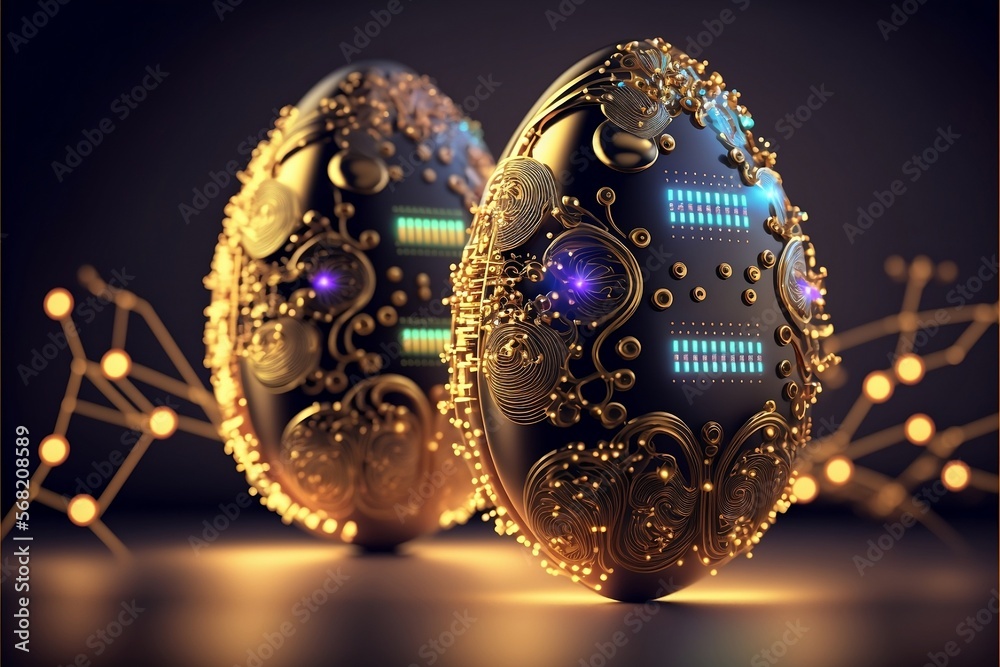 Cybernetic Easter Egg. High speed fiber optic internet concept, circuit ...