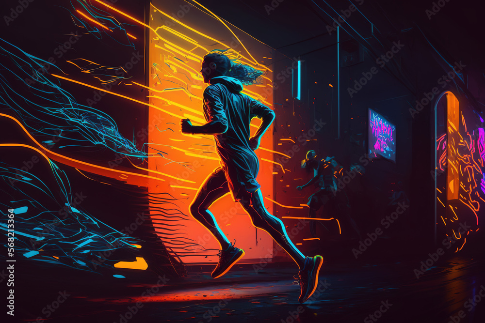 Man Running in Neon Light, Man Sprinting Abstract Art, Runner ...