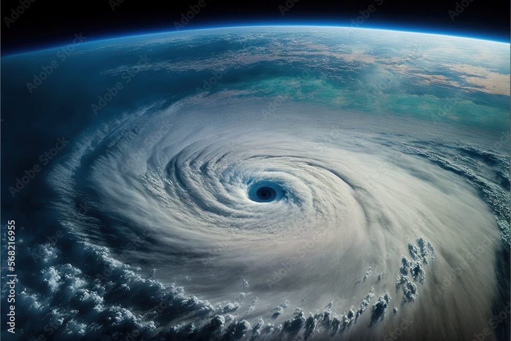 Eye of the Hurricane. Typhoon over planet. Category 5 super typhoon ...