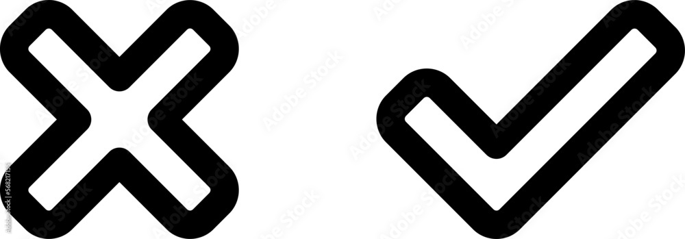 Yes or OK No or Declined Problem or Warning Flat Black Icon Set with ...